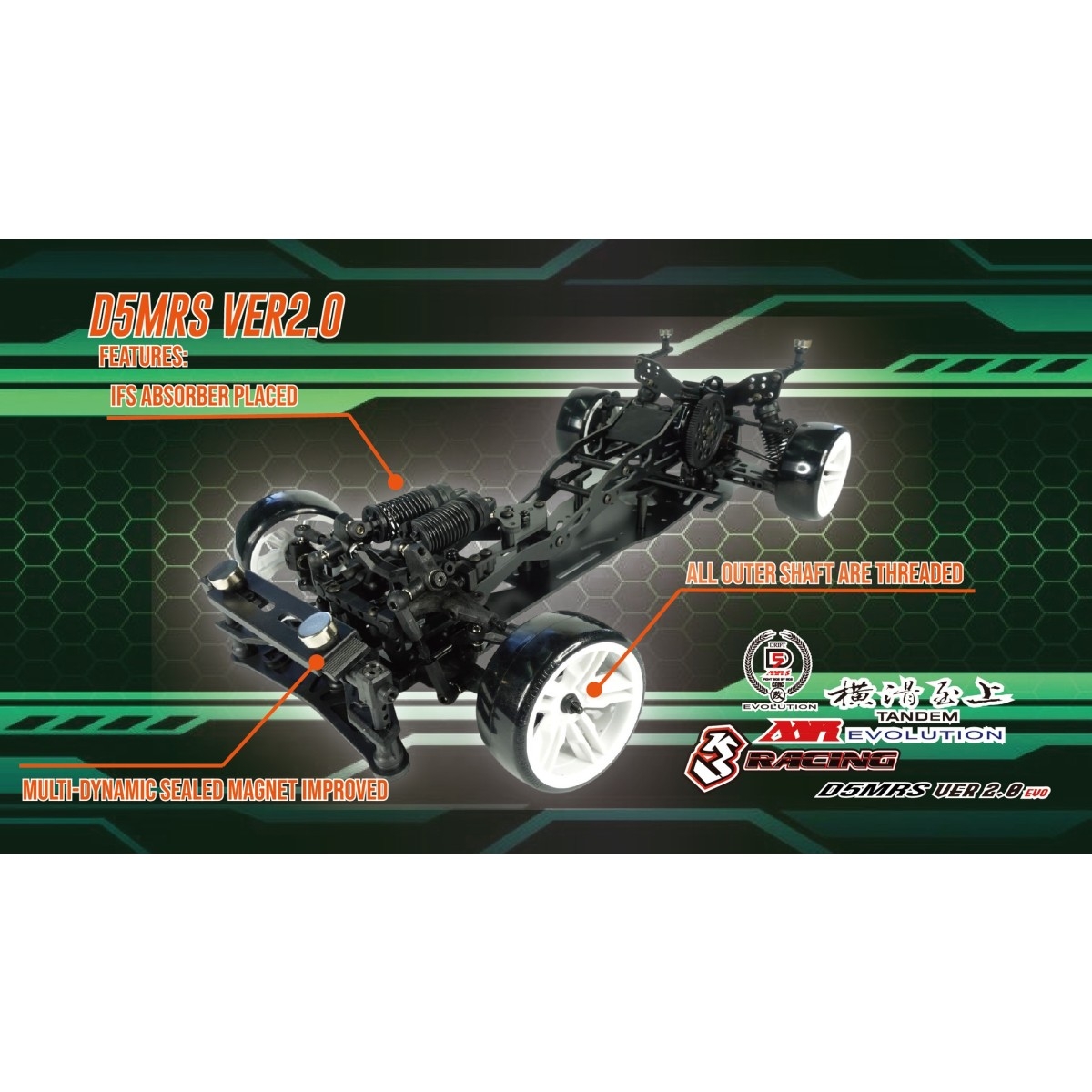 Sakura D5MR V2 MIDSHIP Drifto Važiuoklės Rinkinys - 3Racing